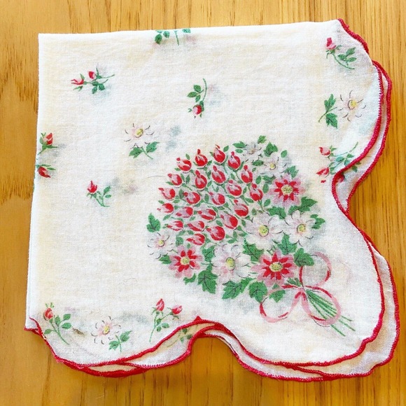 Unbranded | Accessories | Vintage Handkerchief Hanky Printed Red Roses ...